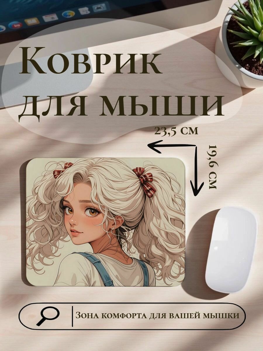 Коврик для мыши аниме девушка с белыми волосами