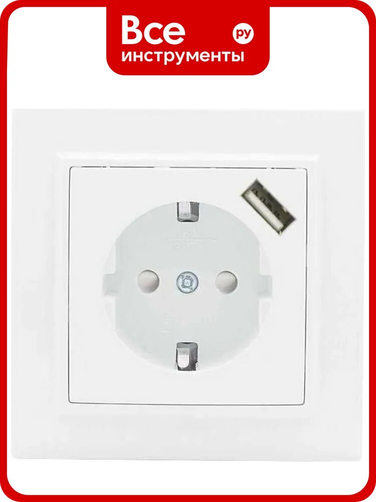 1-местная, EKF, розетка EKF СП с/з Минск 16А белая с защитными шторками с USB 1А ERR16-028-100-USB, удобства монтажа