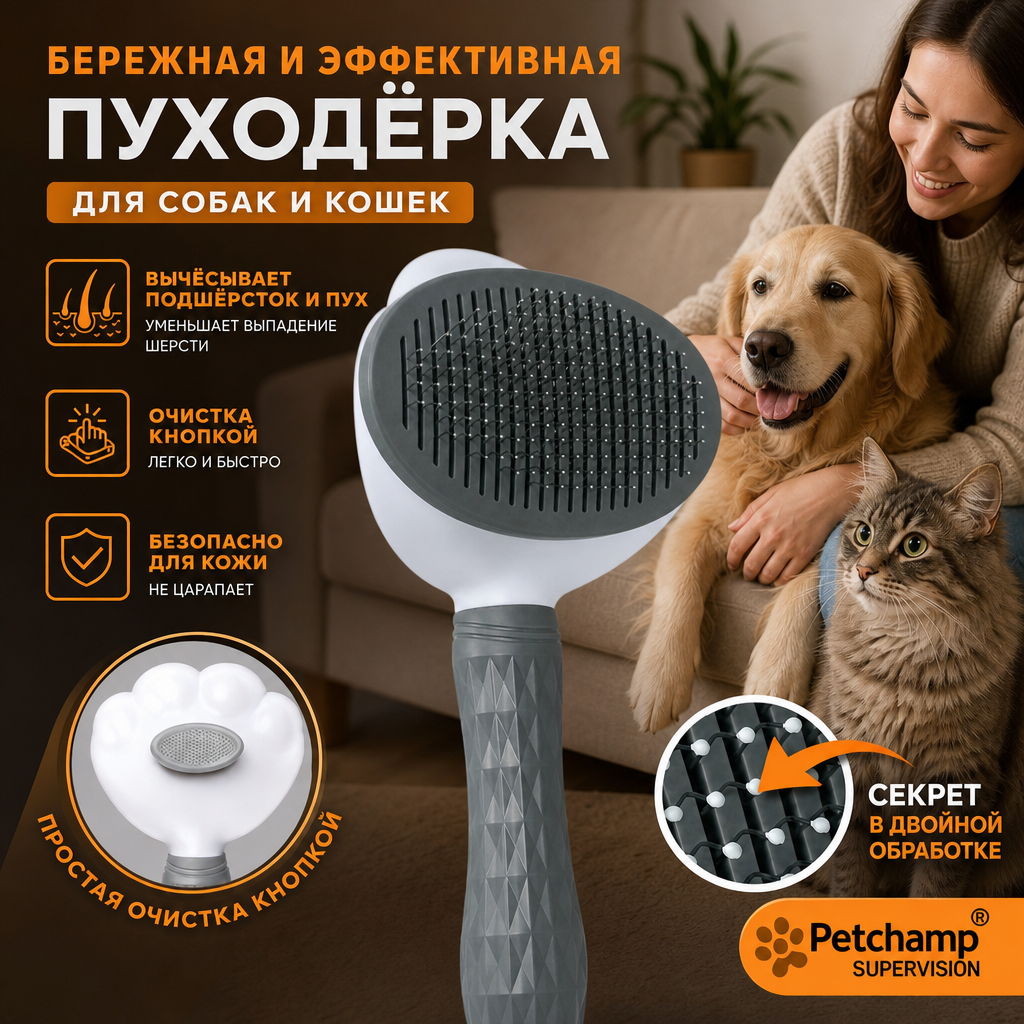 Фурминатор для вычесывания подшерстка собак, регулируемый, удаление подшерстка