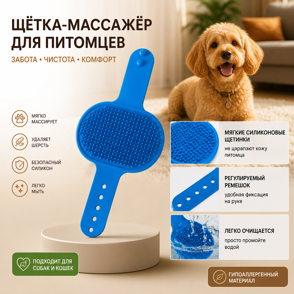 Профессиональная щетка для груминга кошек и собак, массажный эффект