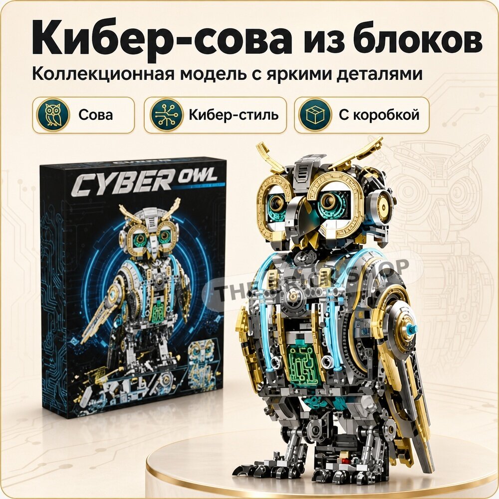 Конструктор кибер-сова, 1296 деталей, подарок для детей и взрослых