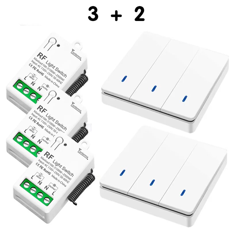 Беспроводной выключатель света WenQia 3receivers 2switches