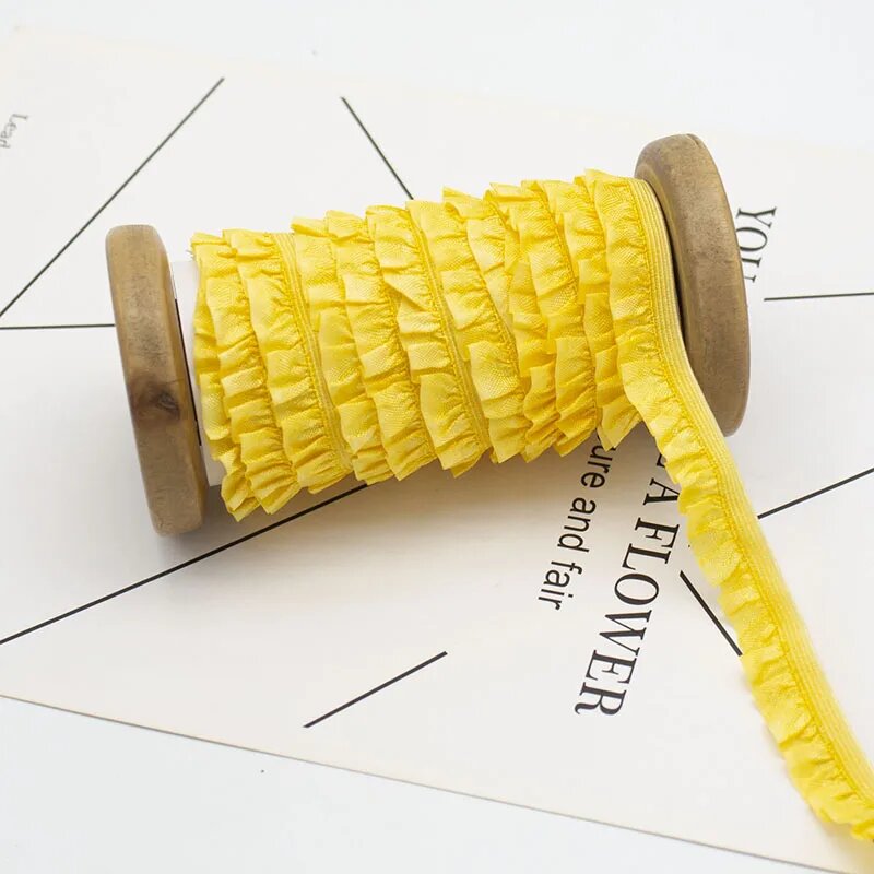 Эластичная кружевная тесьма 10 мм, 2/5 ярда, полиэстер Желтый, Yellow, 2yards