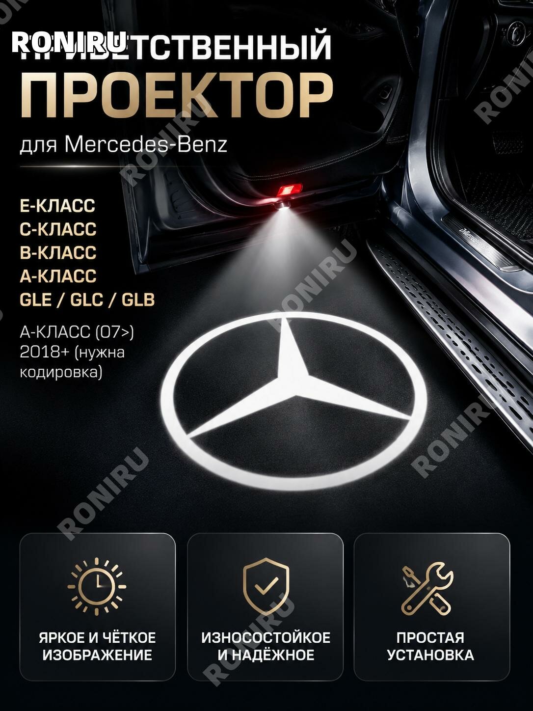 Проектор приветственной подсветки двери Mercedes A C B E GLE GLC GLB Brabus, A с2018 требует декодирования
