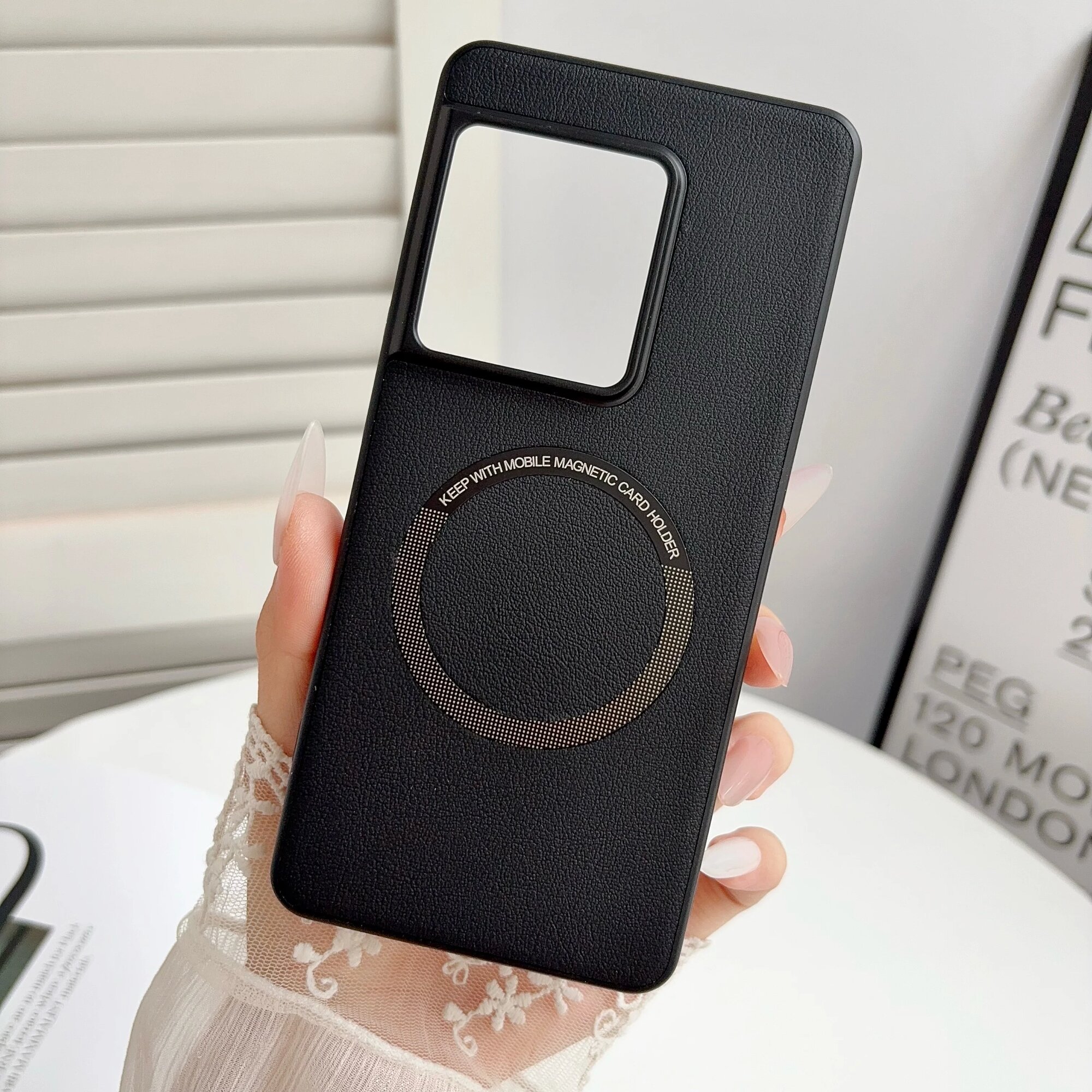 Магнитный чехол для Sony Xperia 1 VIII, роскошный чехол из зернистой кожи, приятный Черный, Black