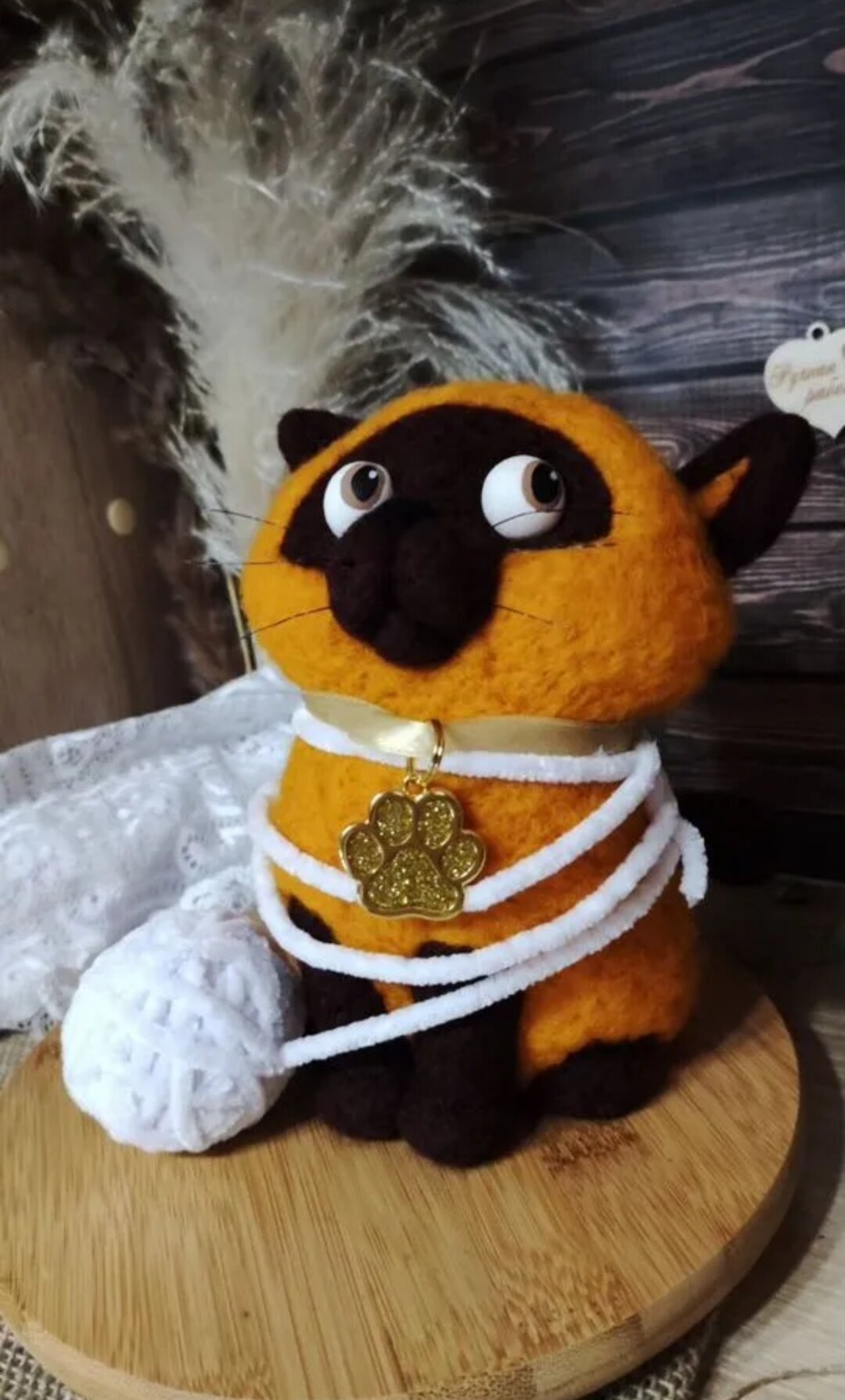 Кот из натуральной шерсти Новозеландского кордочеса ручная работа