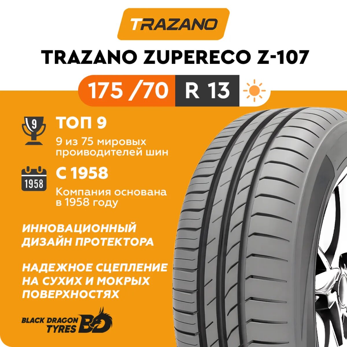 Летние шины Trazano Z-107 ZuperEco 175/70 R13 82T , для легкового автомобиля