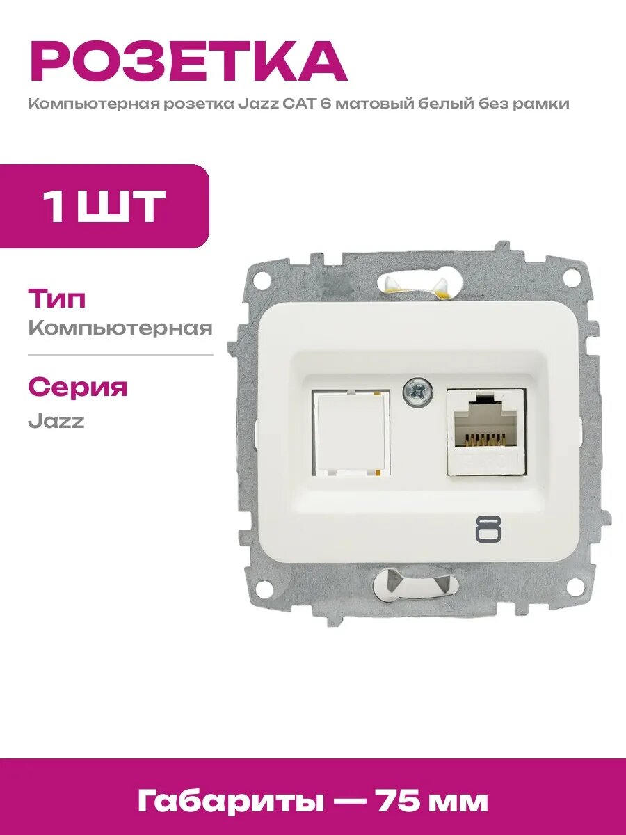 Розетка категория 6 белая матовая встраиваемая для интернета