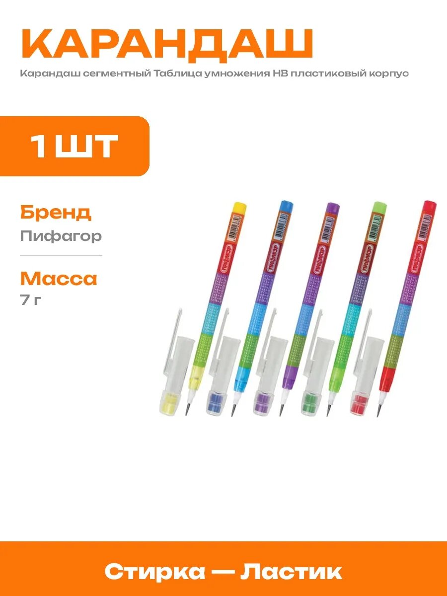 Карандаш сменные наконечники Таблица умножения HB с ластиком