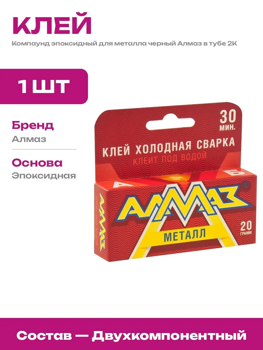 Эпоксидный клей для металла 20 мл черный двухкомпонентный