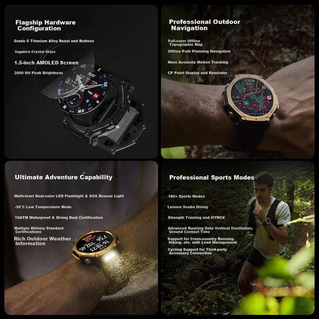 Умные часы AMAZFIT T-Rex 3 Pro Arctic Black 48 мм для спорта, активного отдыха, бега, дайвинга, измерение давления,