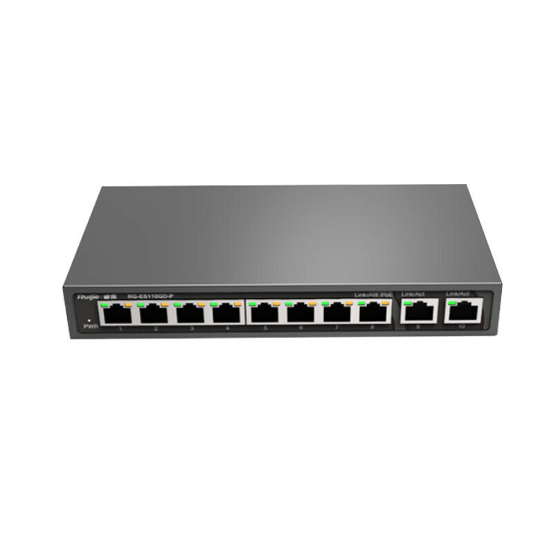 Ruijie RG-ES110GD V2 8-портовый Gigabit PoE коммутатор 110Вт мощности, нерегулируемый, металлический корпус для