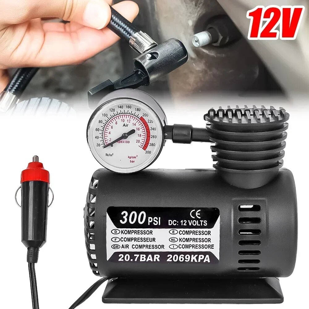 Автомобильный Насос Для Подкачки Шин 300PSI 12V, Портативный Электрический Компрессор 220W Для Колес, Автомобильный Инструмент