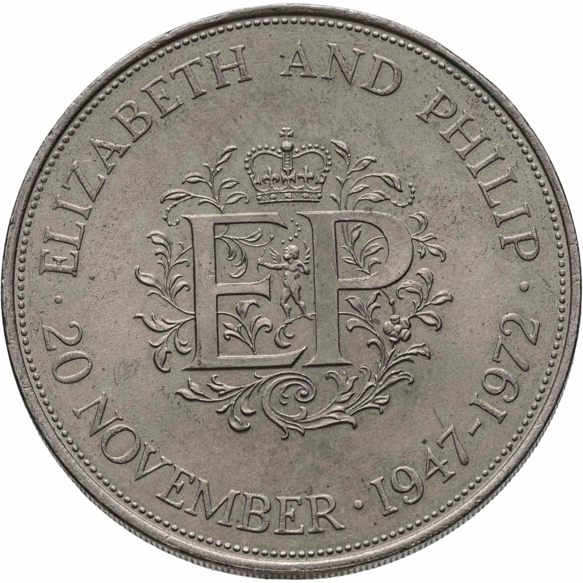 Великобритания 25 пенсов pence 1972 "Королевская серебряная свадьба", Мельхиор медь-никель, в сохранности XF-AU
