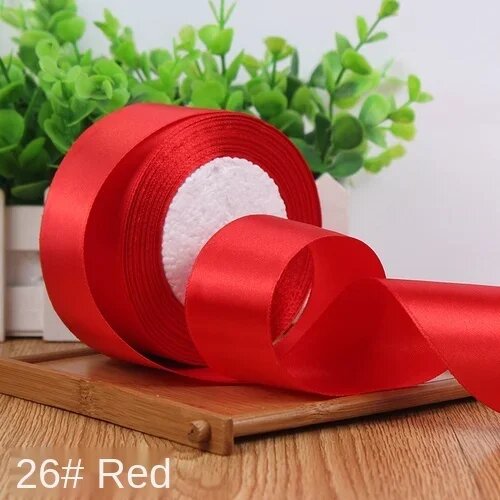 Красная атласная лента 26# Red, 25 ярдов