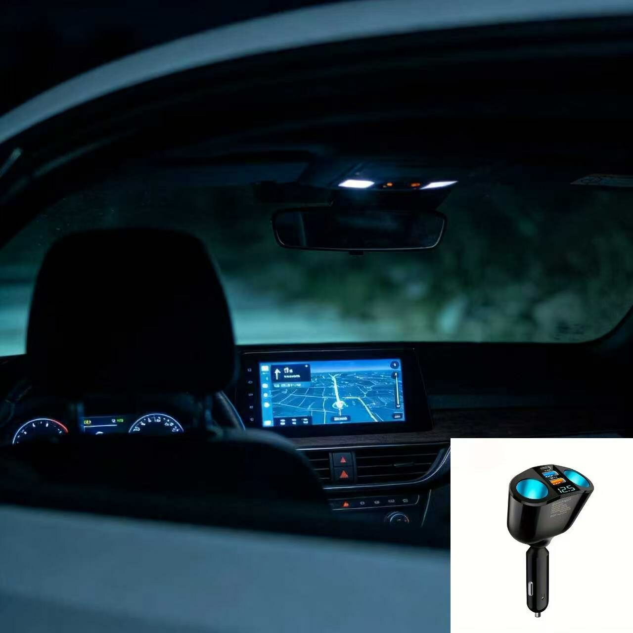 Автомобильное зарядное устройство с двумя портами Type-C и USB
