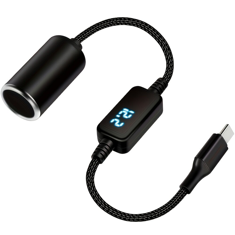 Адаптер USB-C на 12V, Type-C (мужской) – автомобильная розетка 12V, черный, для видеорегистратора, повербанка, GPS, светодиодных лент