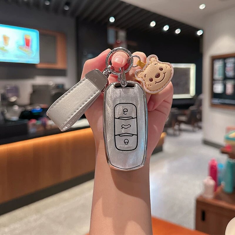 Ключевой держатель для Geely Panda Mini с рисунком Венецианского медвежонка, серебристый, серебристая пряжка