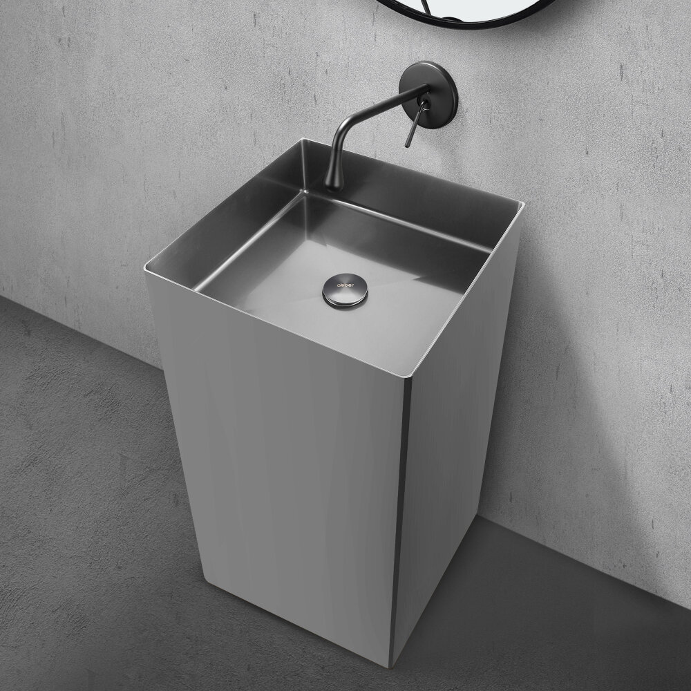 Раковина напольная из нержавеющей стали Abber Wasser Kreis 40x40x83 AF2413SP сатин, с донным клапаном