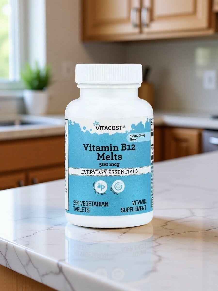 Vitacost, витамин B12, натуральный вишневый вкус, 500 мкг, 250 вегетарианских таблеток