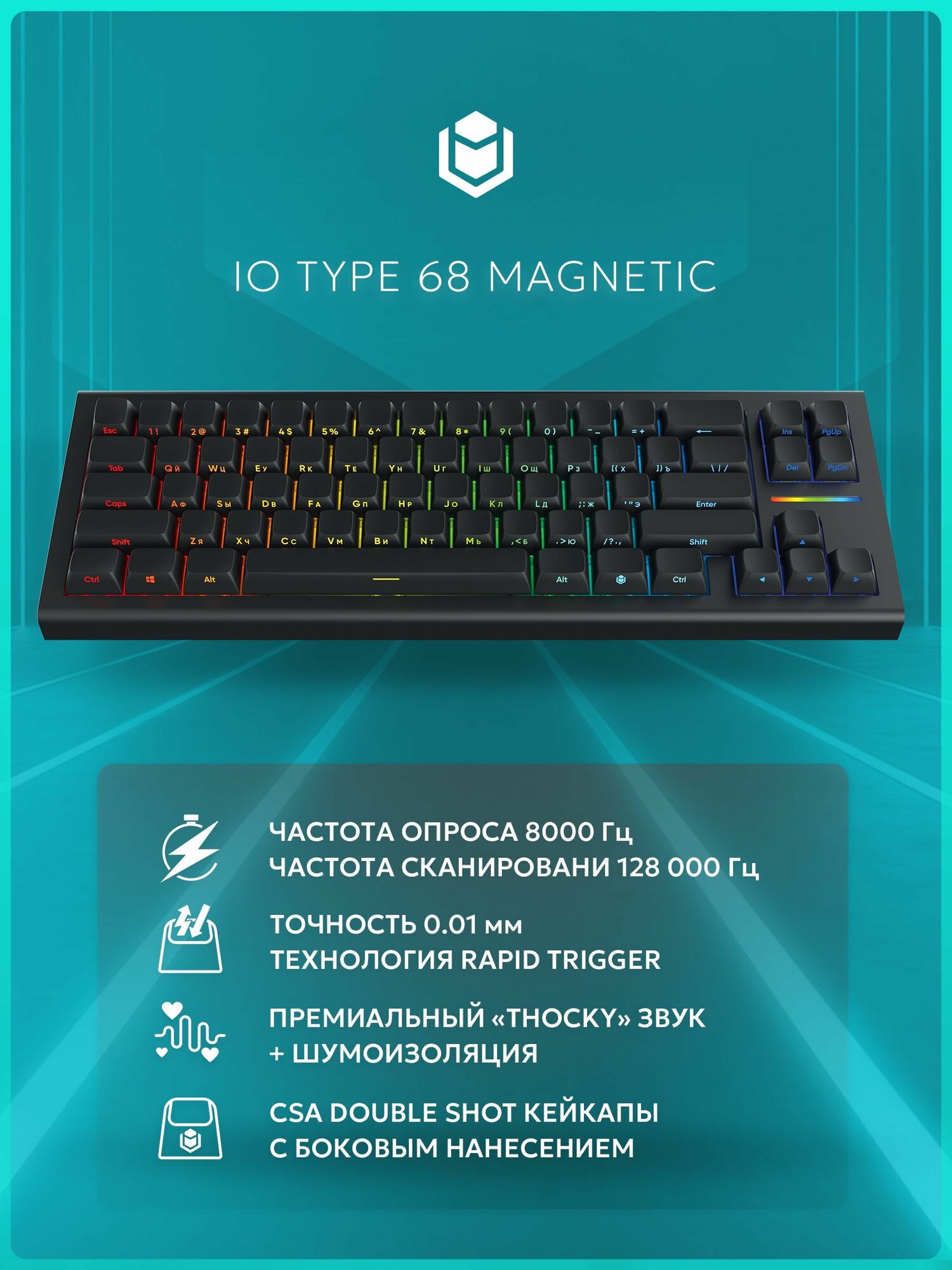 IO by Red Square Type 68 Magnetic Black Ice Проводная магнитно-механическая игровая клавиатура, русская раскладка, черная