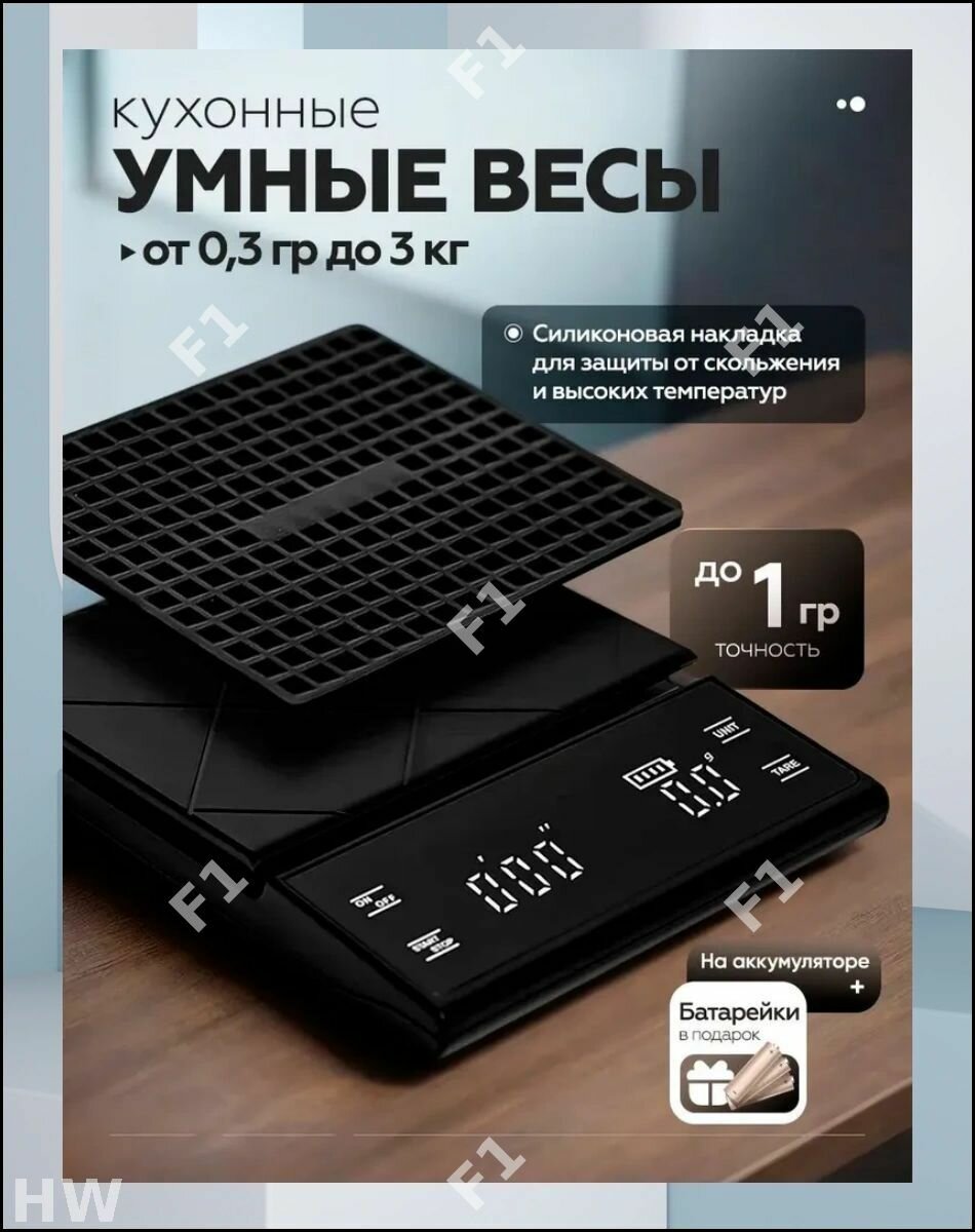 Электронные кухонные весы Настольные с дисплеем до 3 кг, черный матовый, белый