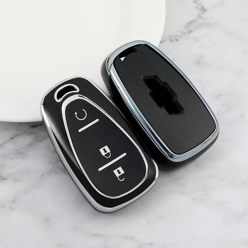 Чехол для ключа Chevrolet Silver Edge 3-кнопочный запуск для моделей Malibu XL, Sail и Trailblazer, матовый черный,