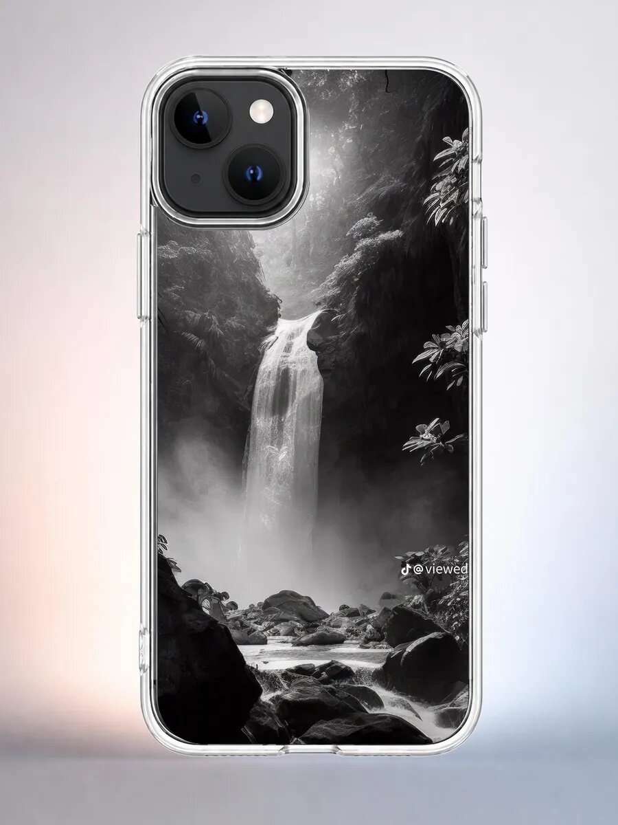 Чехол iPhone 15 водопад джунгли силиконовый
