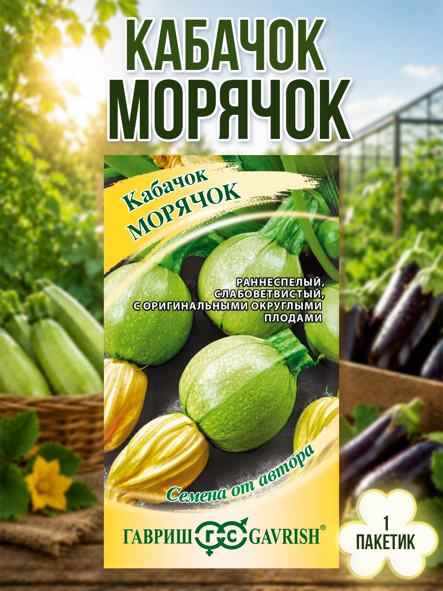 Кабачок Морячок 2,0 г раннеспелый сорт, круглые плоды семена от автора
