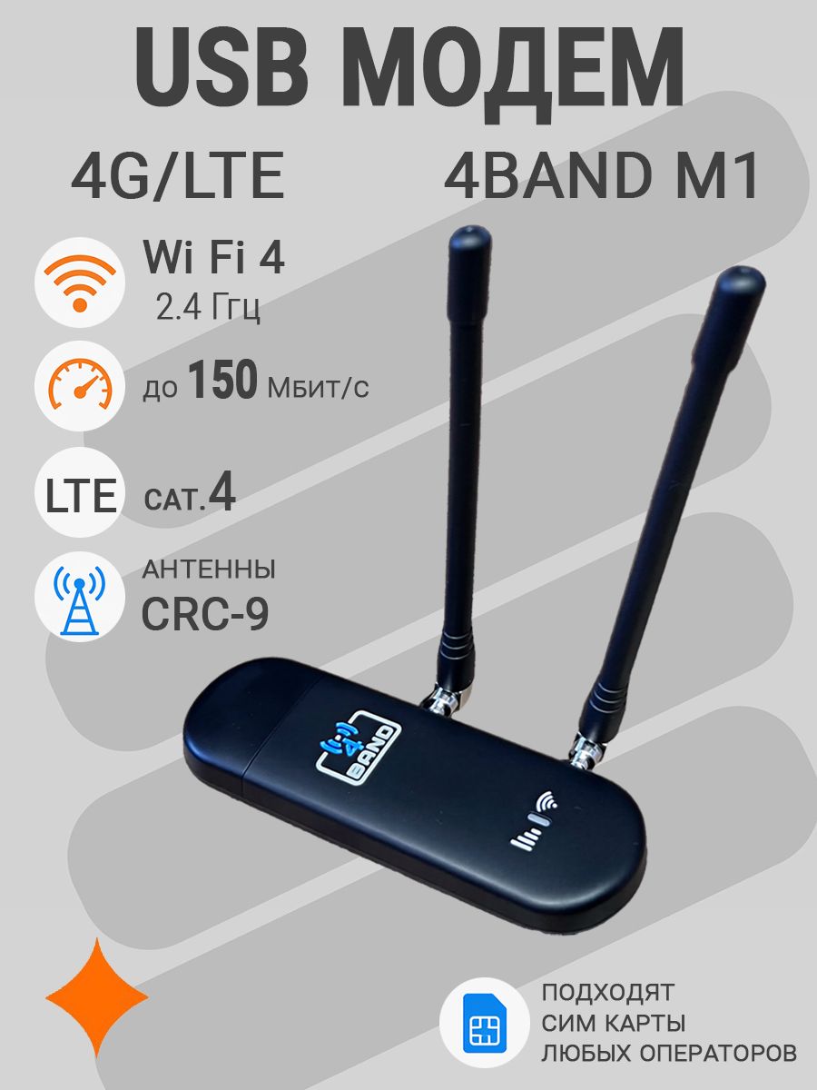 Модем 4G M1 USB + Wi-Fi под любую сим карту, со съемными антеннами
