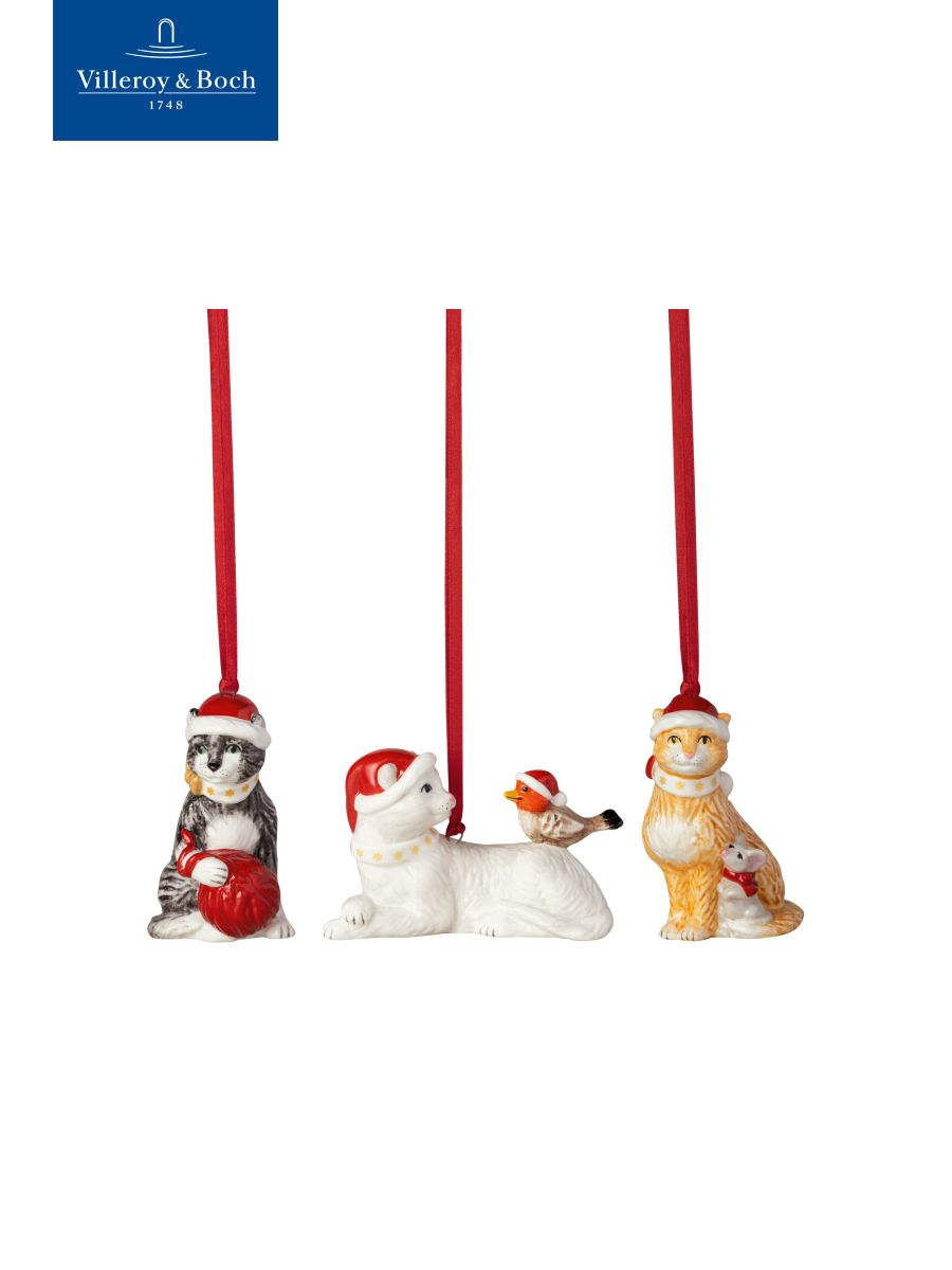 Елочное украшение, набор из 3-х игрушек "Котики", Nostalgic Ornaments, Villeroy & Boch, Премиум-Фарфор