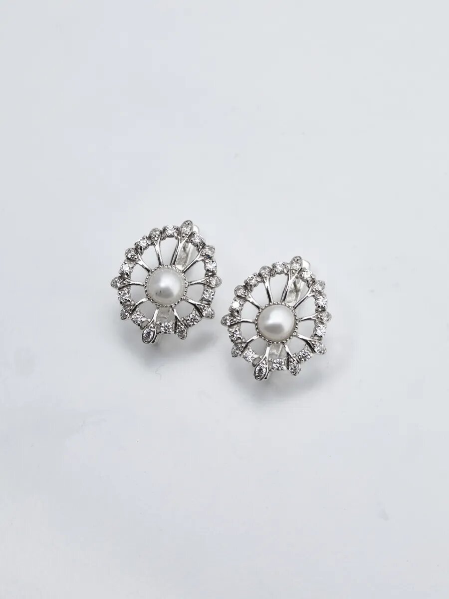 Серьги БРЮС, серебро, 925 проба, фианит, жемчуг культивированный