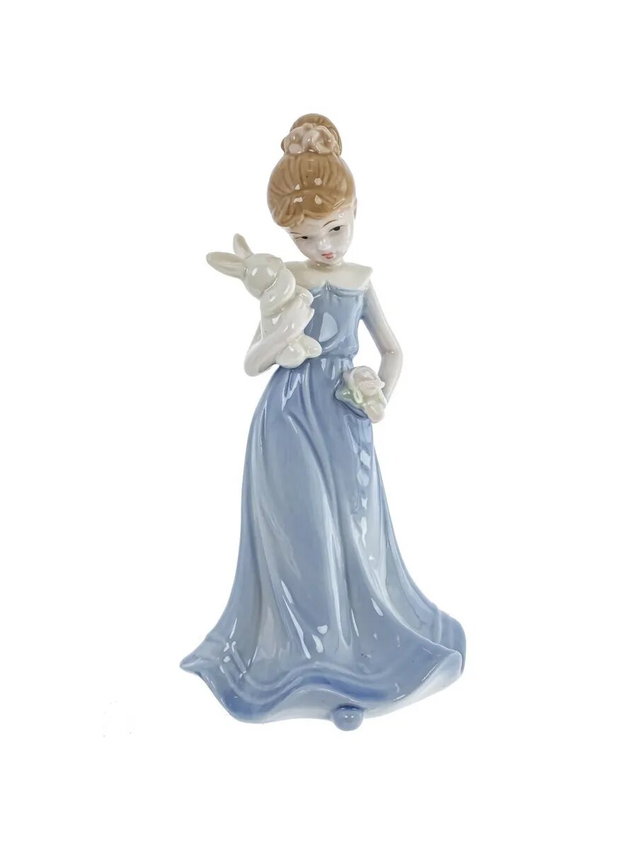 Фигурка декоративная Девочка с кроликом, фарфоровая, 19 см