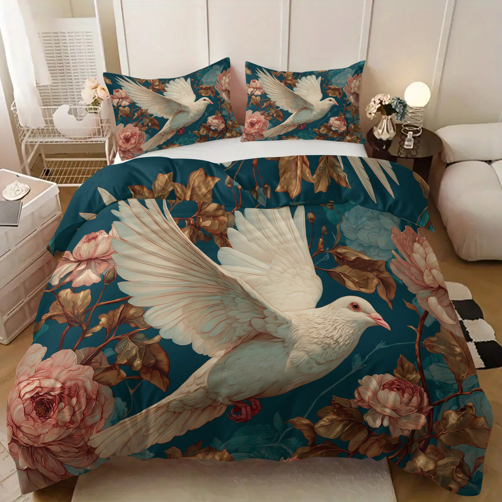 Комплект постельного белья 1.5/2-сп/Евро 3 предмета 175x215cm Винтажный Цветочный Mикрофибра 2 наволочки 70х70