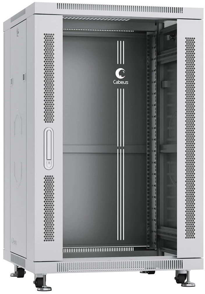 Шкаф коммутационный Cabeus (SH-05C-18U60/60) напольный 18U 600x600мм пер. дв. стекл металл 800кг серый 500мм 50.2кг 220град. 988мм IP20 сталь