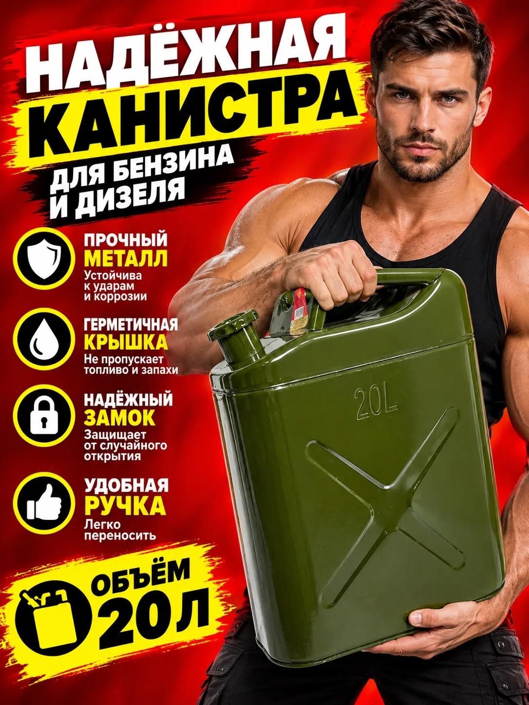 Канистра для бензина 20 литров металлическая