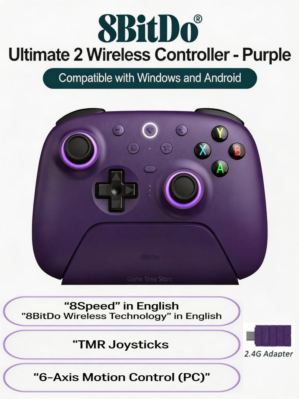 8BitDo Ultimate 2 81HE игровой контроллер TMR с джойстиком для запуска беспроводного эффекта Холла 2.4G, игровой контроллер для ПК, Windows, Android, iPhone