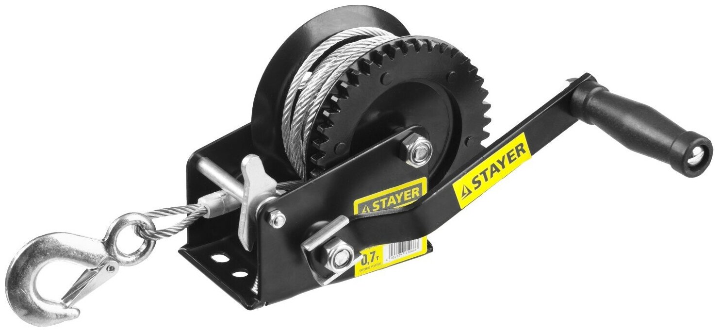 STAYER MAXPull, 0.7 т, 8 м, ручная барабанная тросовая лебедка (43112-0.7)