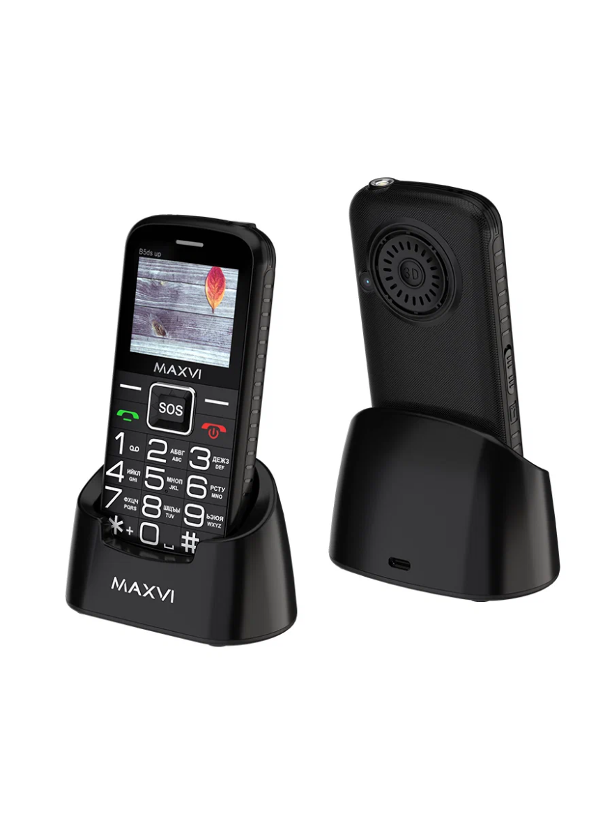 Мобильный (сотовый) телефон MAXVI B5ds up Black (черный), док-станция