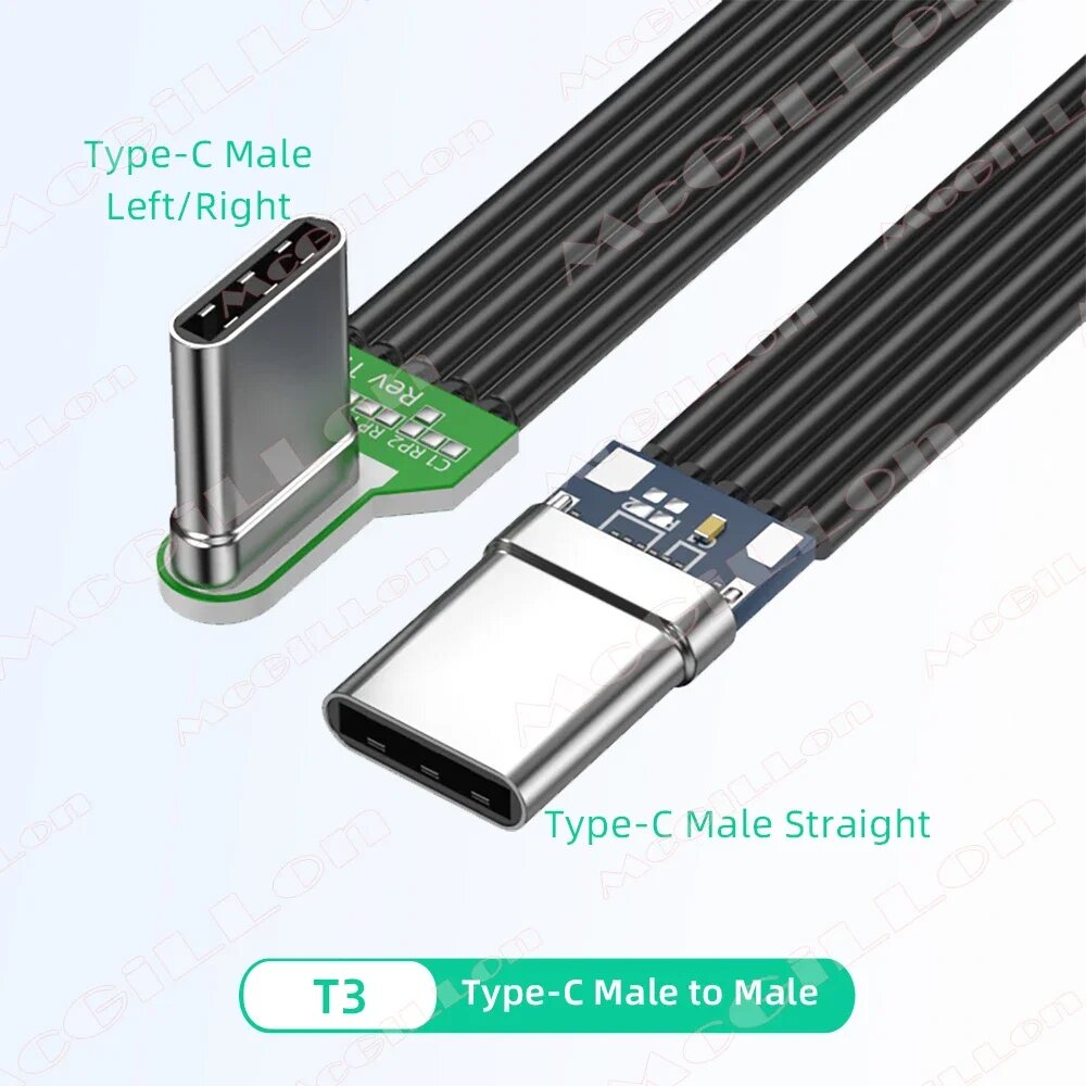 Кабель Type-C на Type-C, 30см, черный, T3