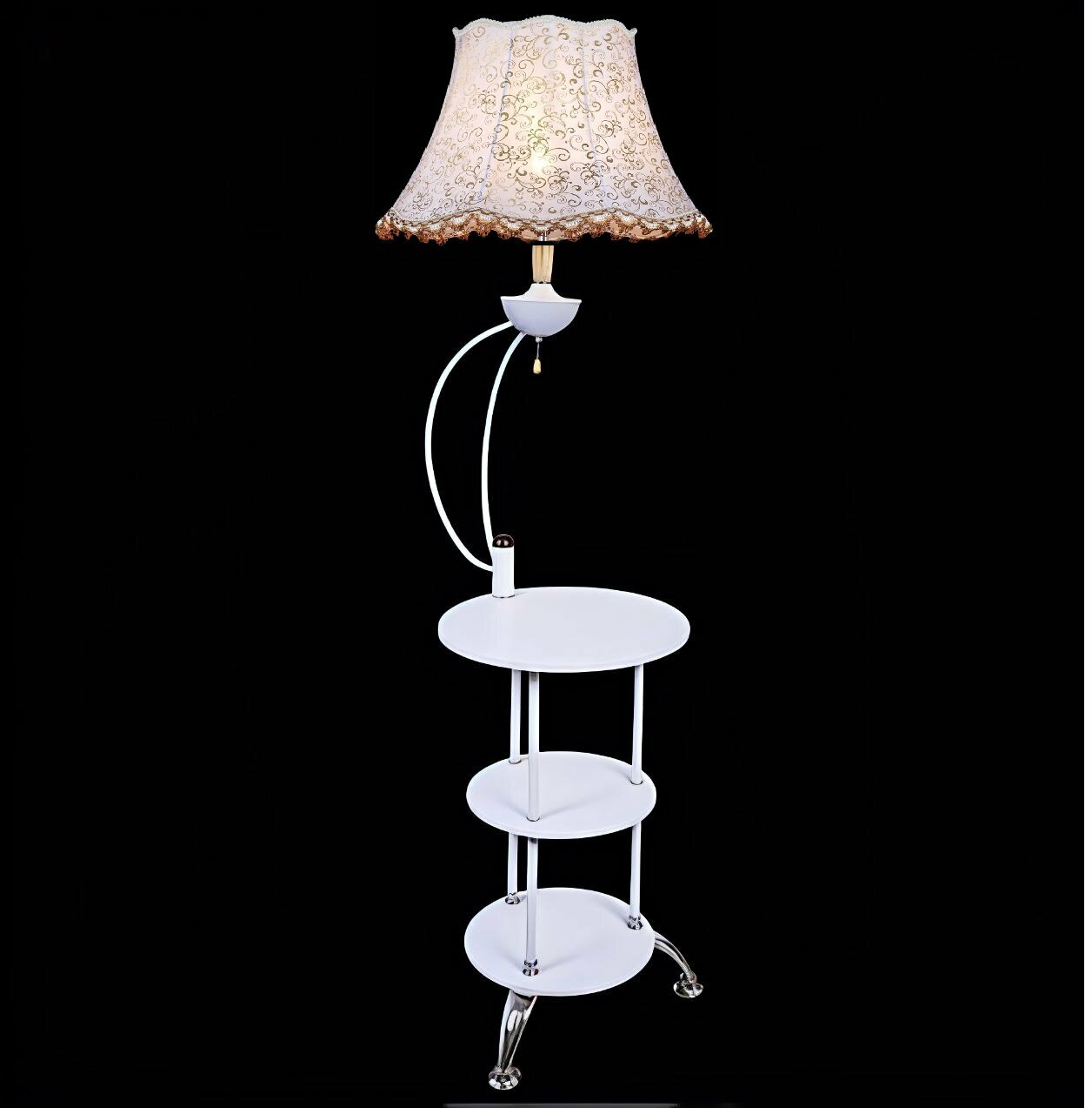 Напольный светильник, торшер напольный с абажуром, со столиком, с полками 01754, Е27, 60 Вт