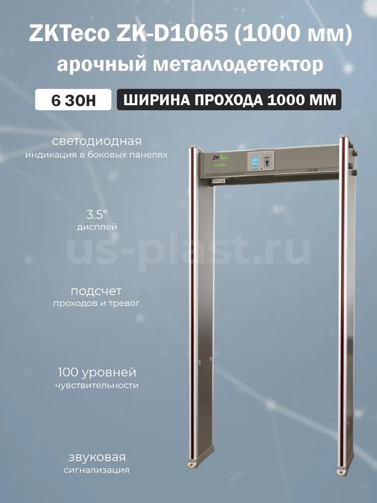 ZKTeco ZK-D1065 (1000 mm) арочный стационарный металлодетектор с увеличенной шириной прохода, на 6 зон детекции
