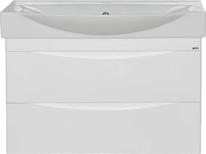 Тумба с раковиной Misty Элвис 85 подвесная, 86, 5 см, белая, глянцевая, из МДФ, с ящиками, раковина для ванной фаянсовая, прямоугольная, встроенный слив-перелив