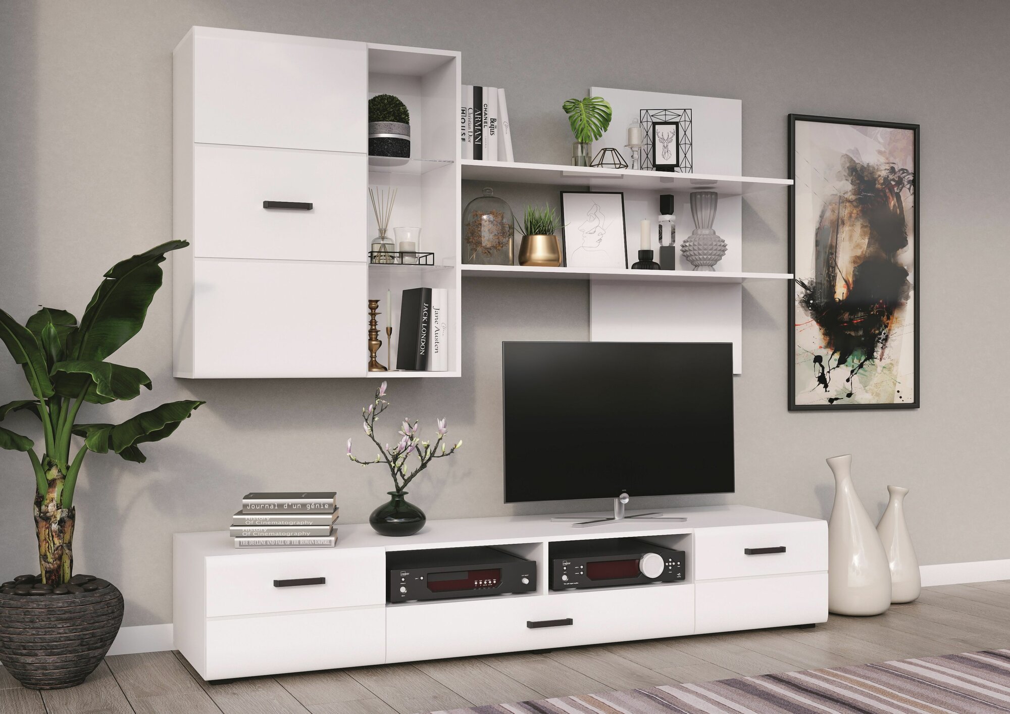 Гостиная Нэнси NEW Вариант №5 (Белый глянец, Белый) (Миф)