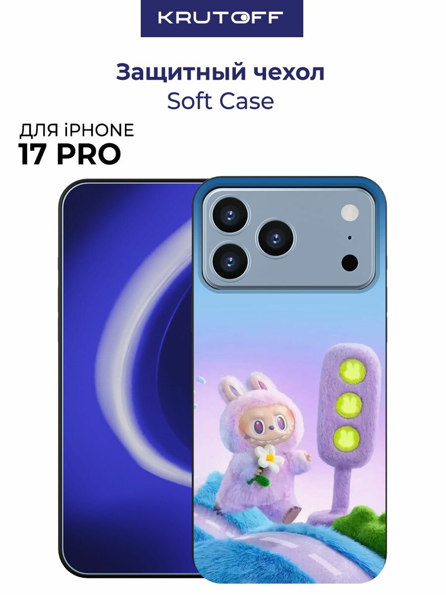 Чехол-накладка Krutoff Soft Case Лабубу Удача для iPhone 17 Pro черный