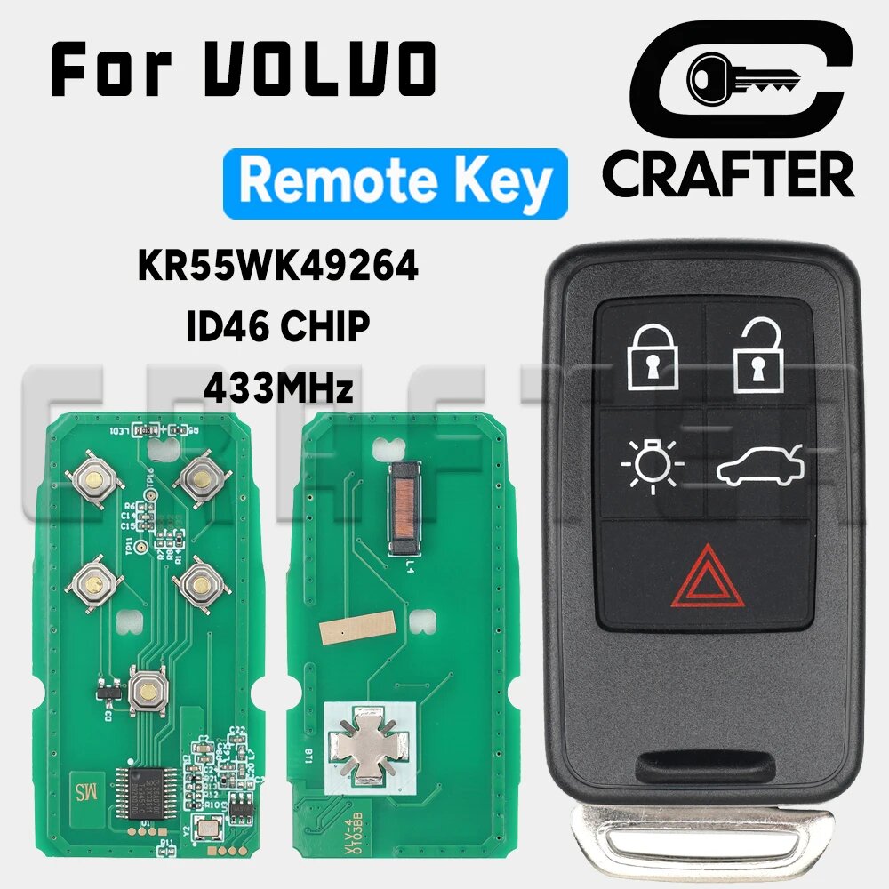 Ключ Crafters KR55WK49264 ID46 433 МГц удаленный автомобильный ключ для Volvo S60 S60L S80 XC60 XC70 V40 V60 2007-2016