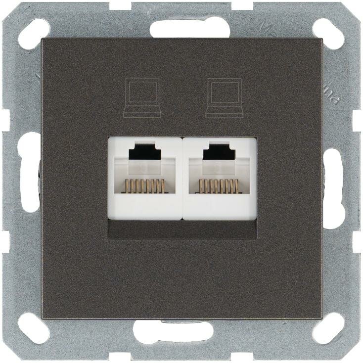 Розетка компьютерная 2-м RJ45 IP20 кат. 5E механизм мокко Jasmart G6106Z