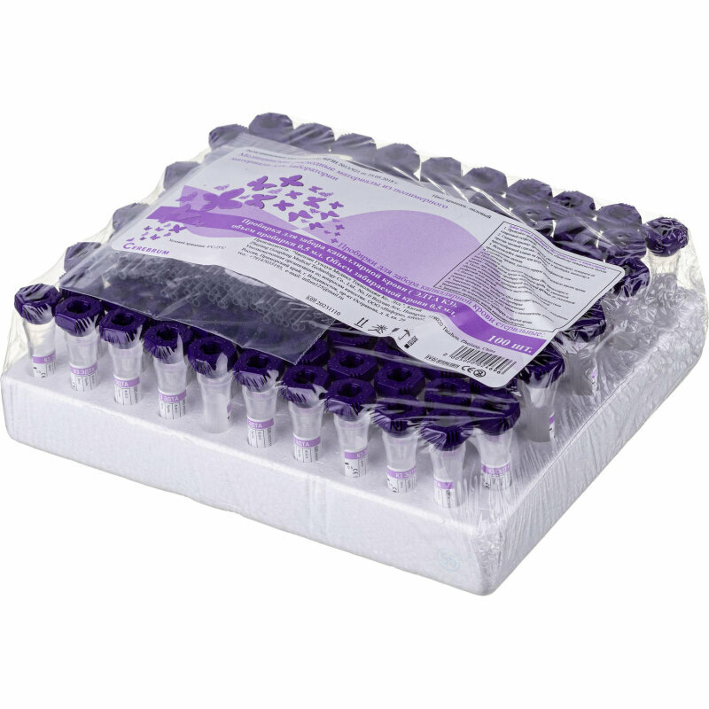 Пробирка с капилляром с ЭДТА-К3, 0,5мл, Cerebrum, 100шт/уп, 1655577
