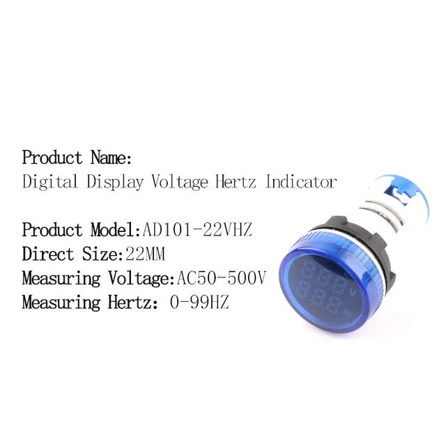 Цифровой индикатор напряжения/частоты 22 мм, VHZ Round Blue