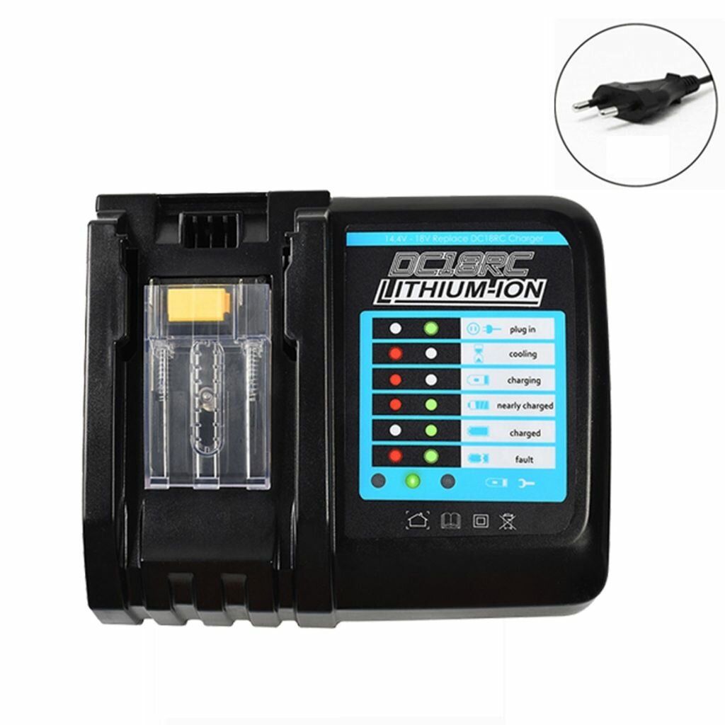 Зарядное устройство Makita DC18RC для аккумуляторов 14.4-18V LXT, компактное с индикатором заряда, европейский штекер